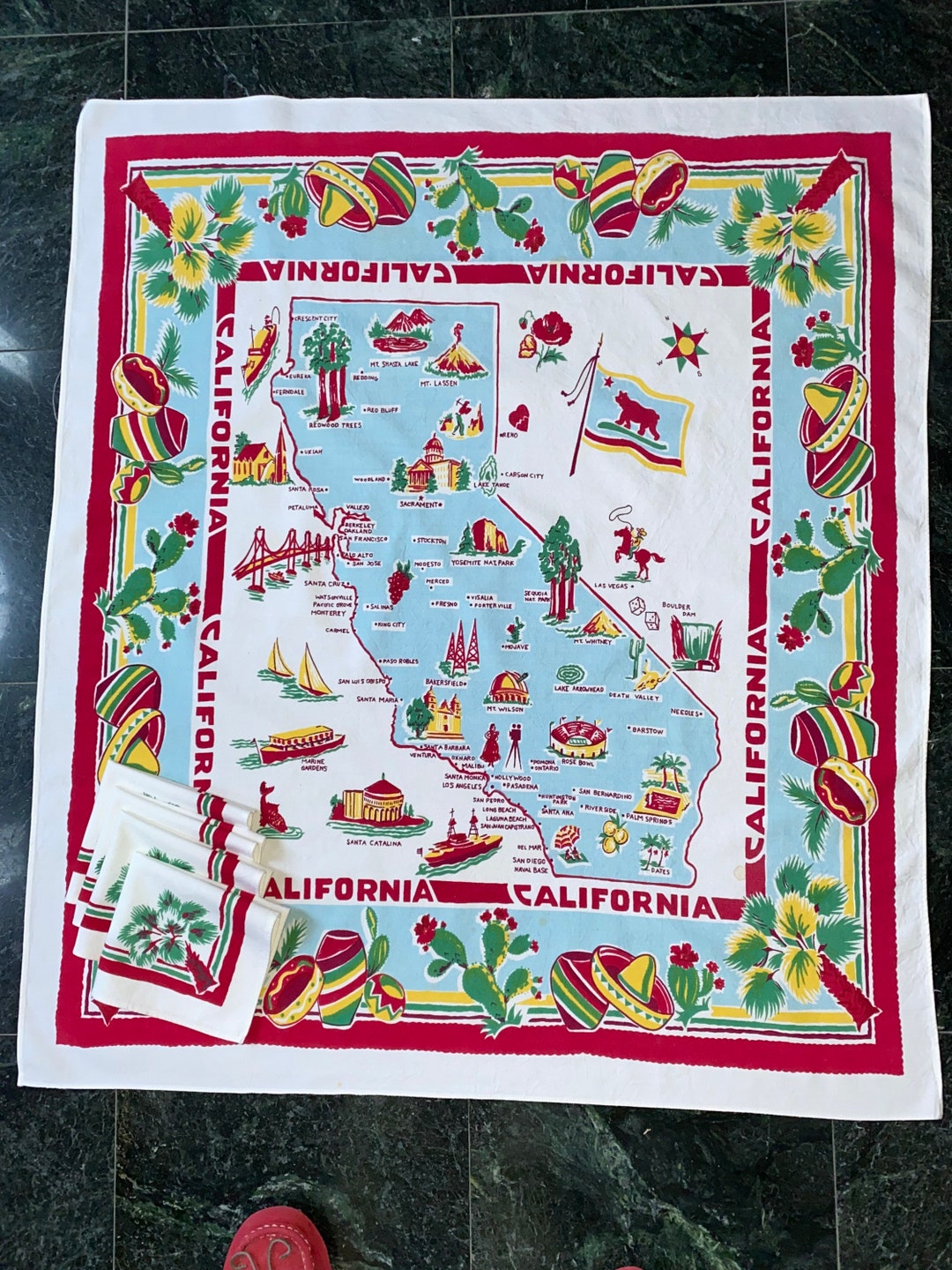 Vintage California Printed Cotton Tablecloth With Napkins Table Cloth ...