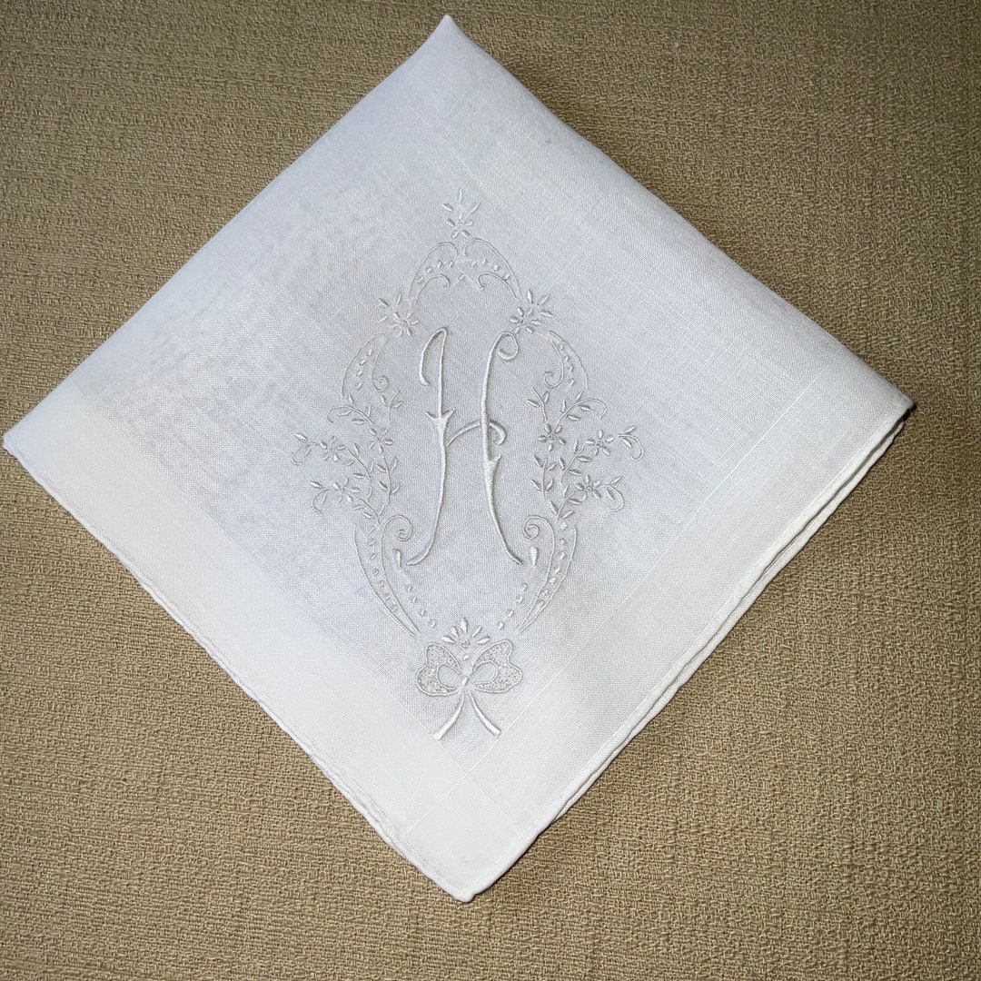 Vintage White Hanky With a Fancy White Initial H - Handkerchief Hankie ...