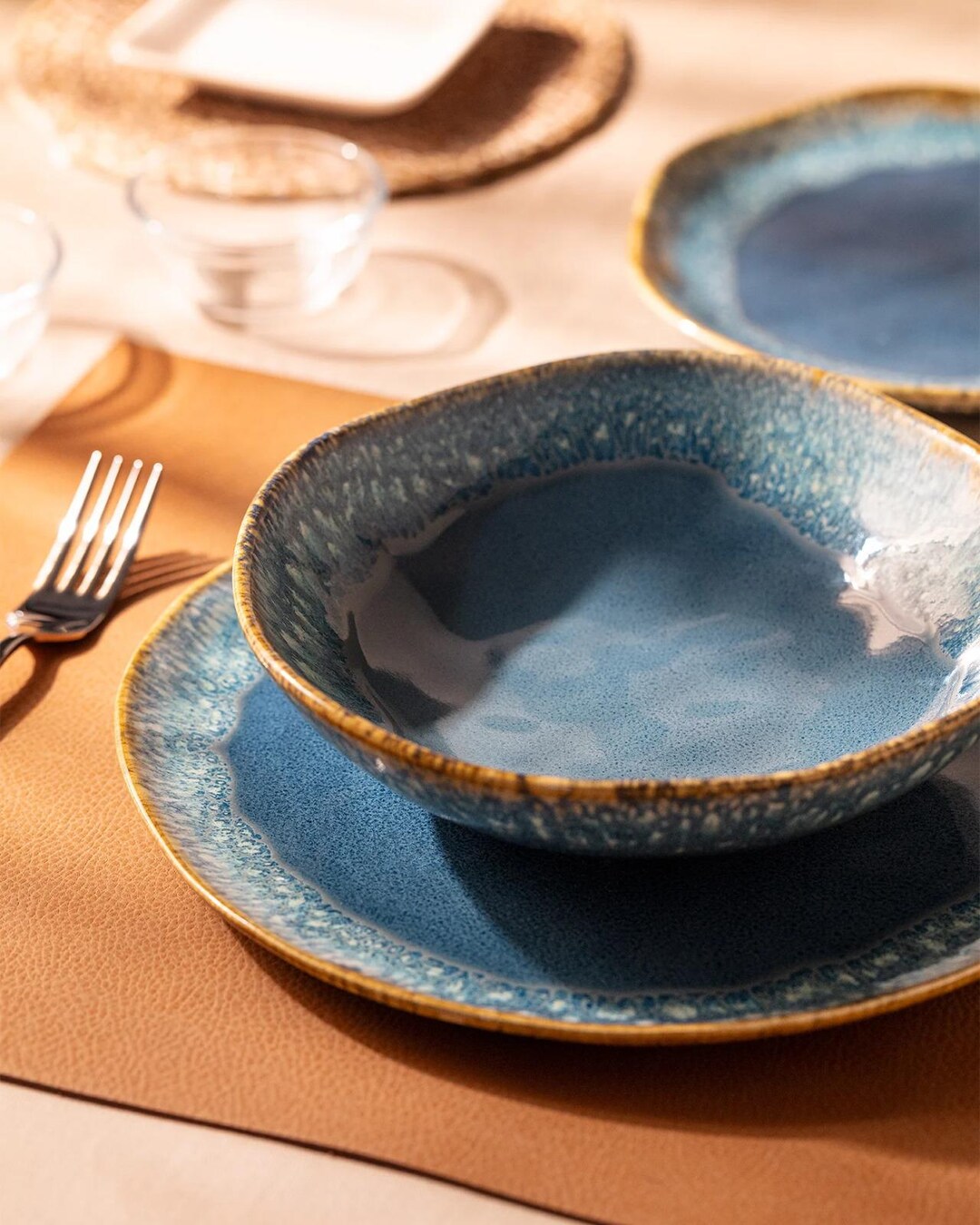 18 Piece Blue Ceramic Dinnerware Set for 6 – Rustic Ocean Glaze Plates ...
