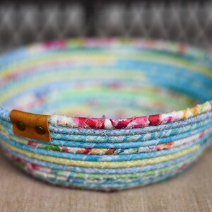 Handmade Rope Bowl Blue BOHO Rope Basket Raw Edge Fabric Rope Bowl Gift ...