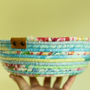 Handmade Rope Bowl Blue BOHO Rope Basket Raw Edge Fabric Rope Bowl Gift ...