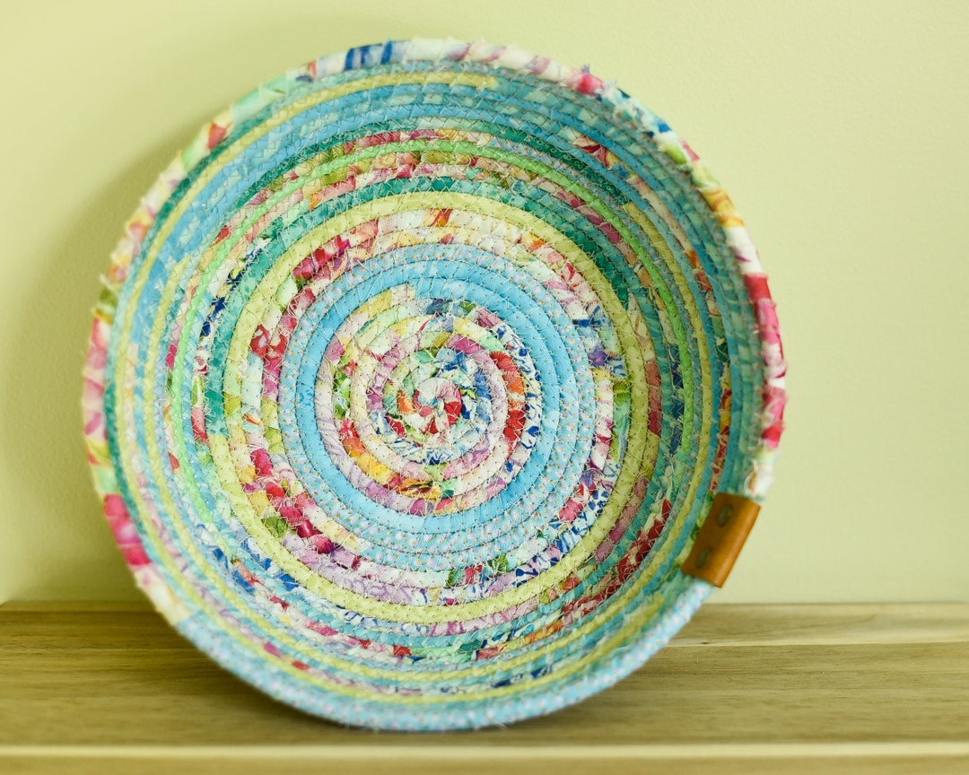 Handmade Rope Bowl Blue BOHO Rope Basket Raw Edge Fabric Rope Bowl Gift ...