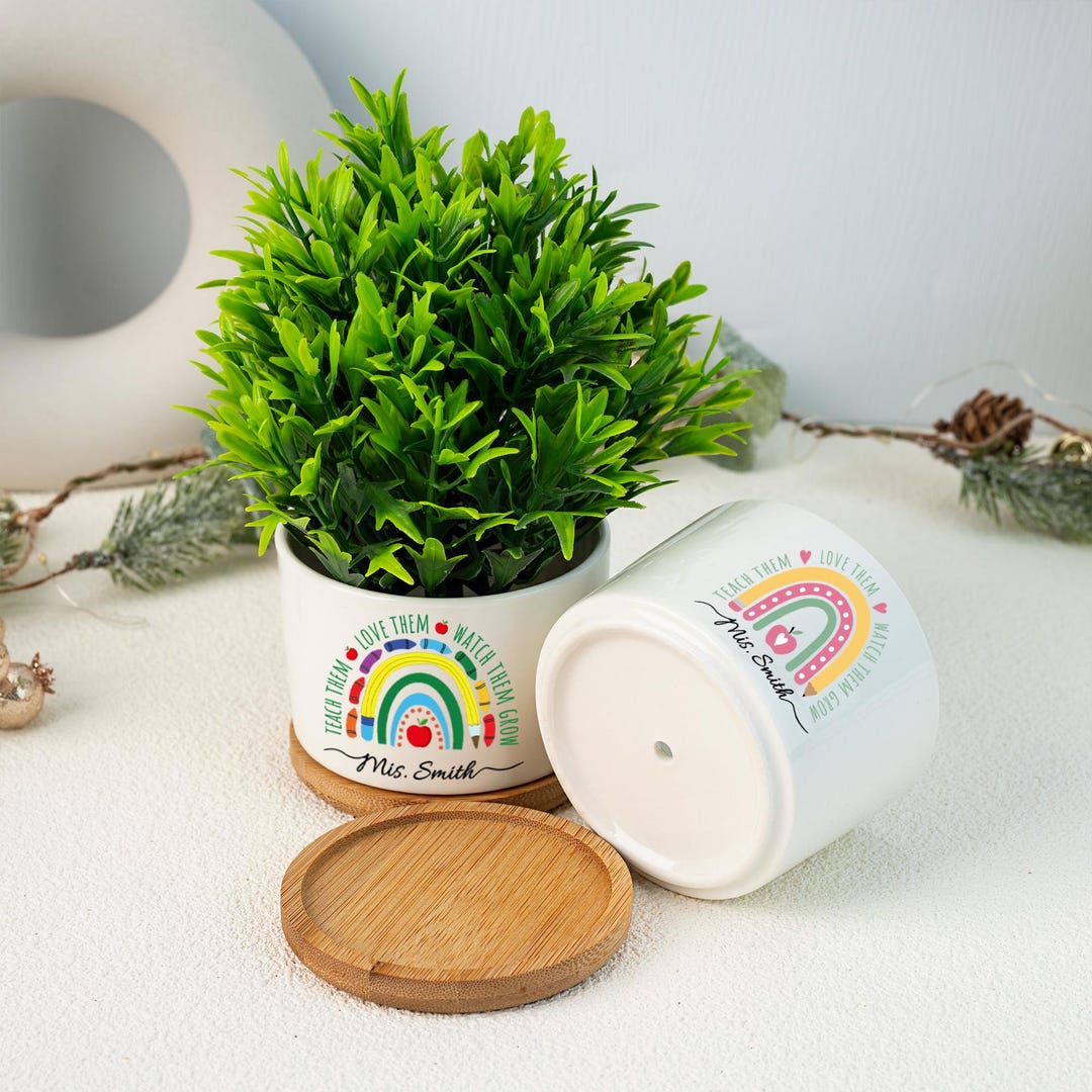Custom Rainbow Flower Pot for Teacher, Teach Them Love Them Watch Them ...