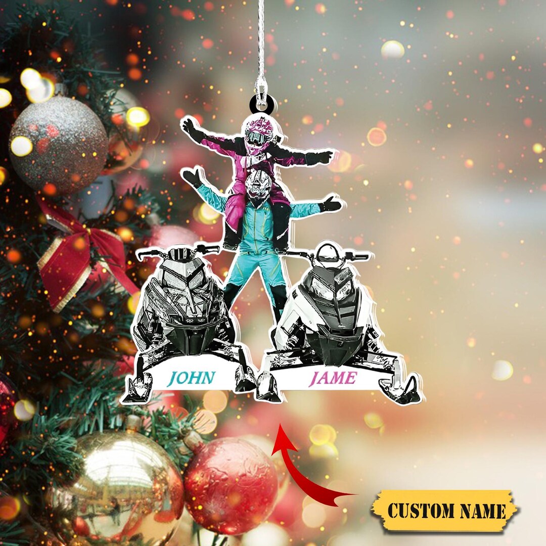 Custom Snowmobile Couple 2024 Christmas Flat Ornament, Couple Driving ...