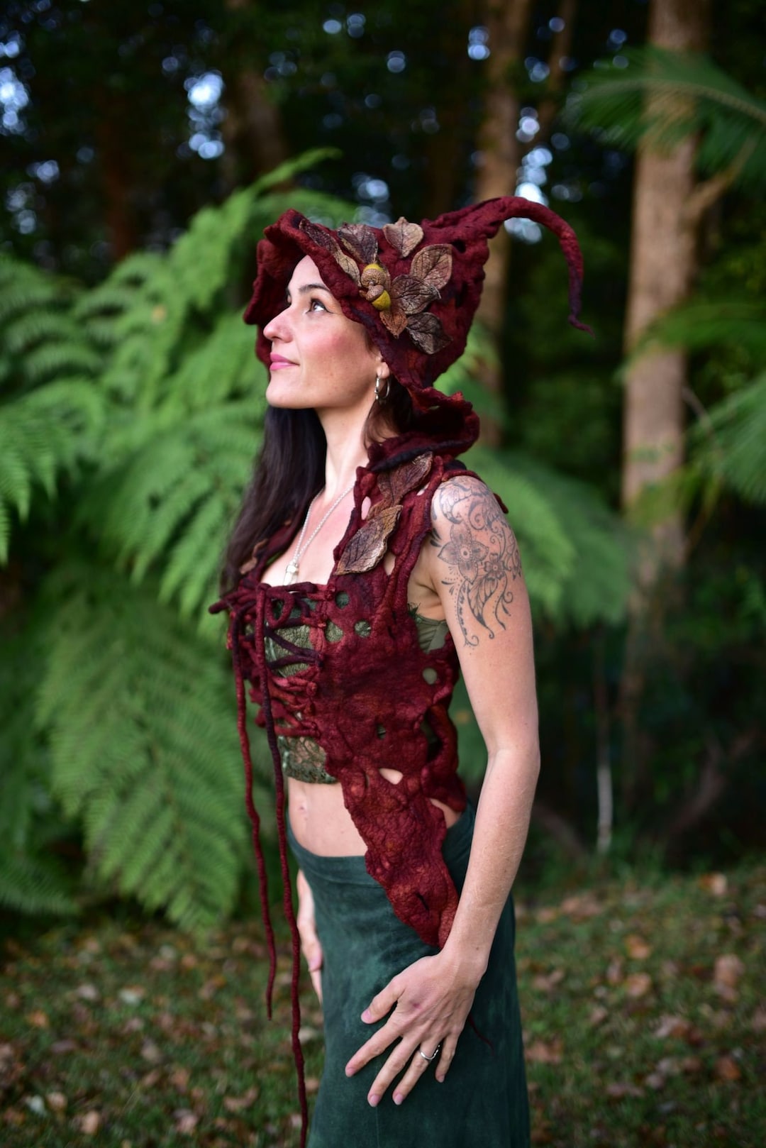 Felt Pixie Costume-tree Roots Costume-woodland Nymph of the Forest Vest-curly Tipped Hooded Vest ...