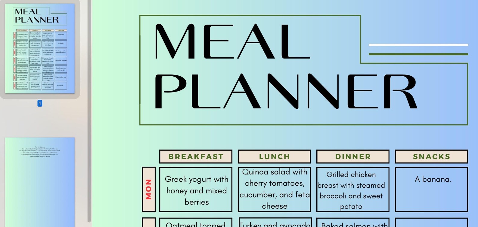 PDF Meal Planner Printable, Weekly Food Diary, Meal Tracker, Food ...