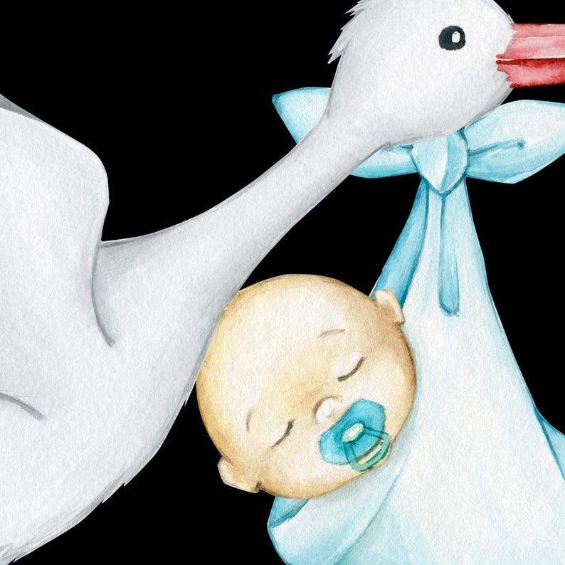 Watercolor Nursery Clipart. Stork Baby Shower Clipart. Stork Carrying ...