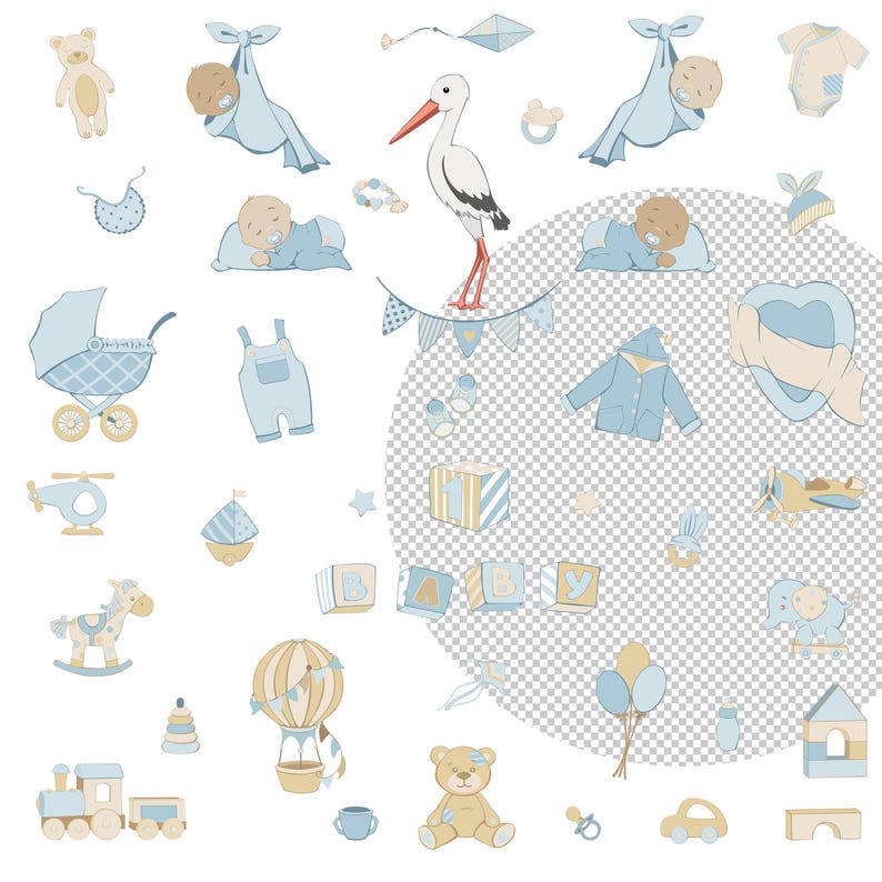 Baby Boy, Nursery Clipart. Stork Baby Shower Clipart. Stork Carrying ...