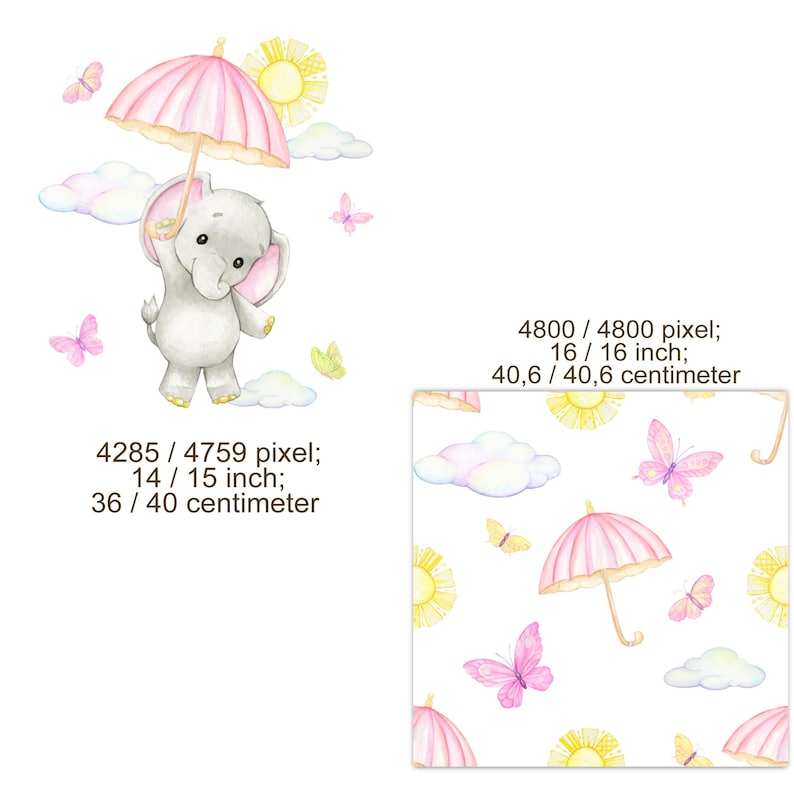 Pink Elephant Digital Paper, Elephant Clipart Watercolor Baby Elephants ...