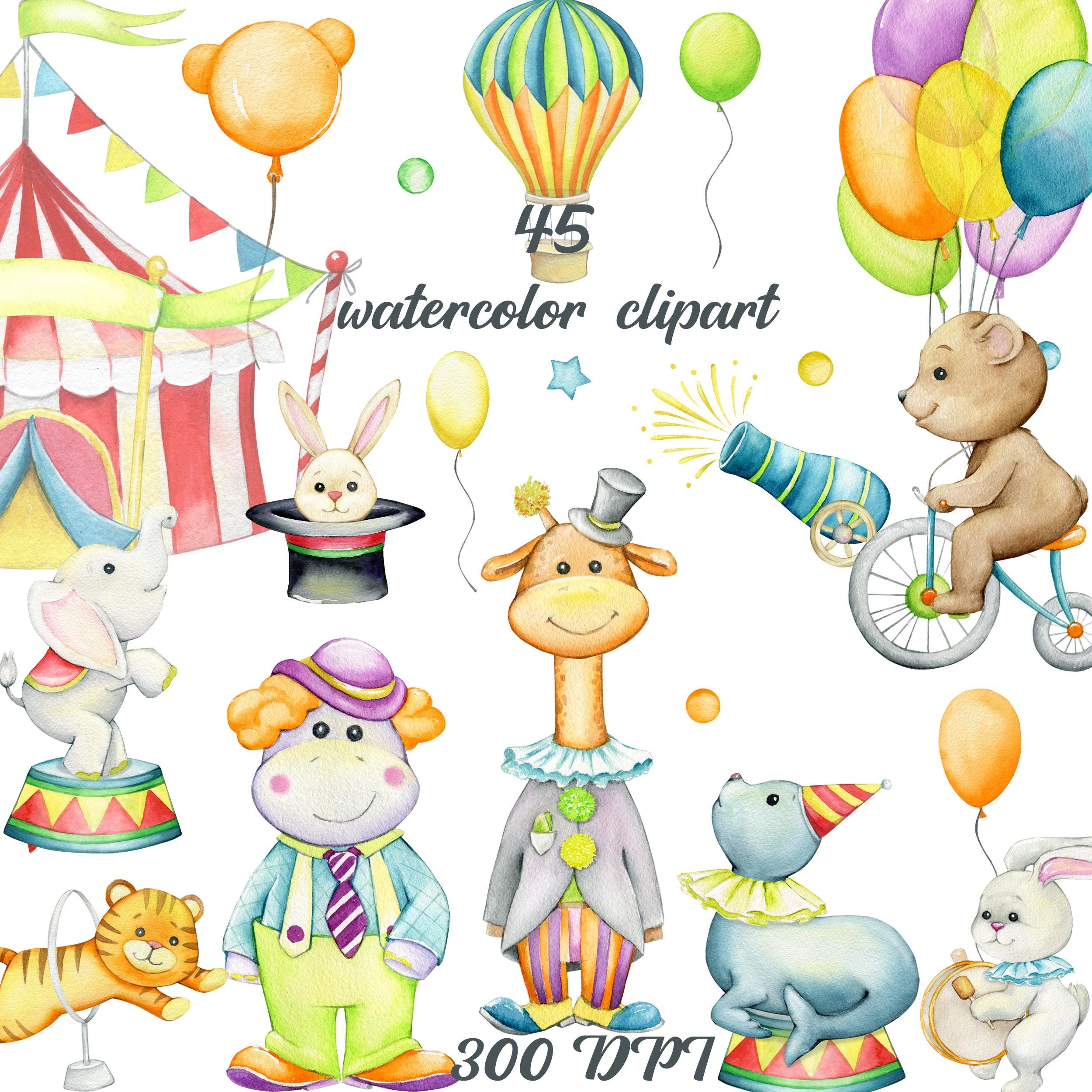 Circus Watercolor, Animals Clipart, Carnival Clip Art, Cute Graphics ...