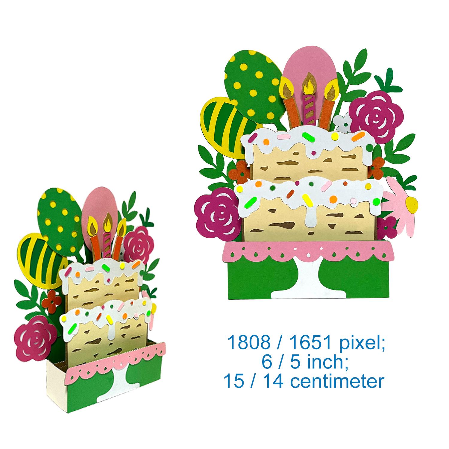 Birthday Cake Box Card Template Flowers Balloons Candles 3D Papercut ...