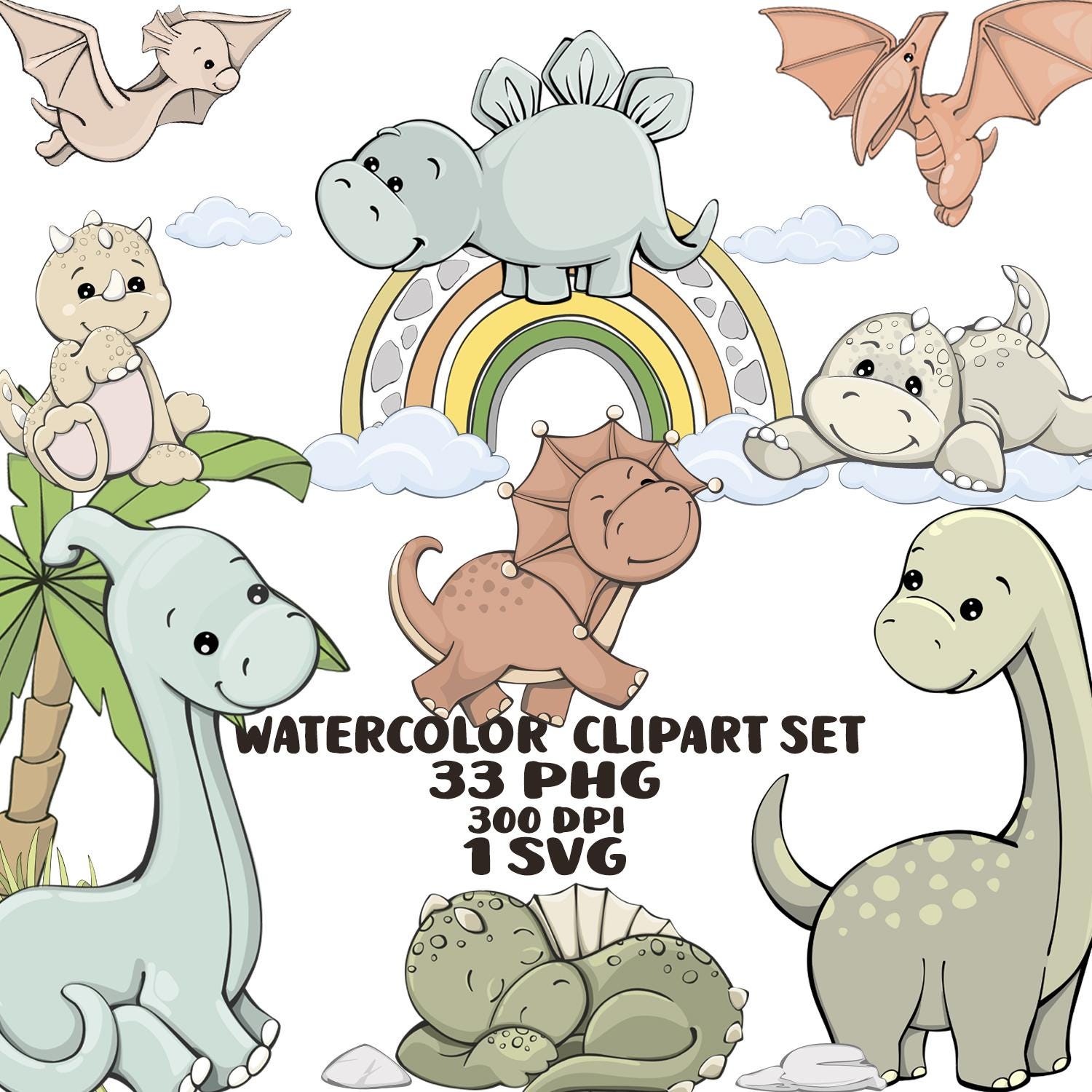 Dinosaurs Clipart, Dino Neutral Baby Boys and Girls Clip Art, PNG and ...