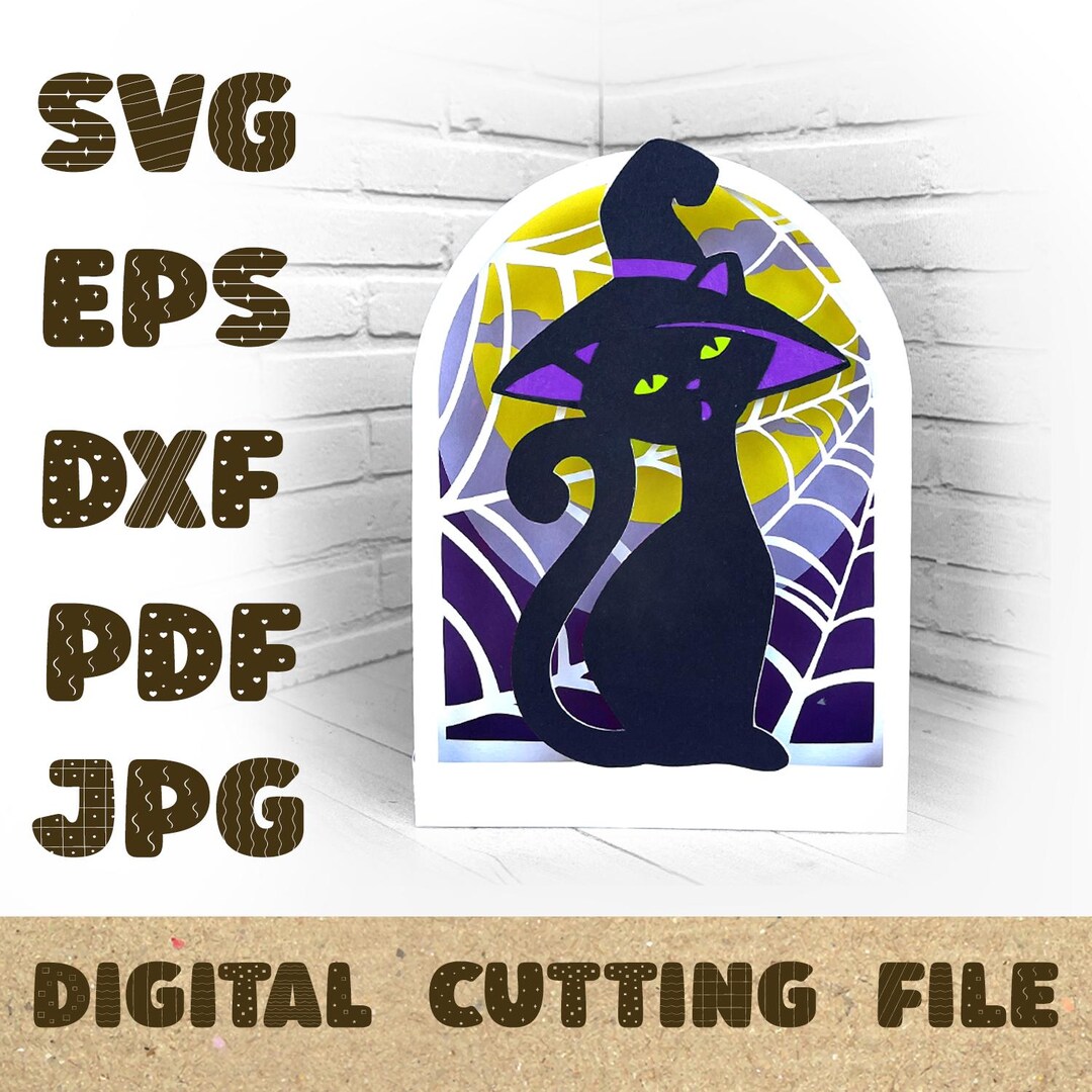 Halloween Black Cat Card Pop up Card SVG 3D Papercut SVG Card Cut File ...