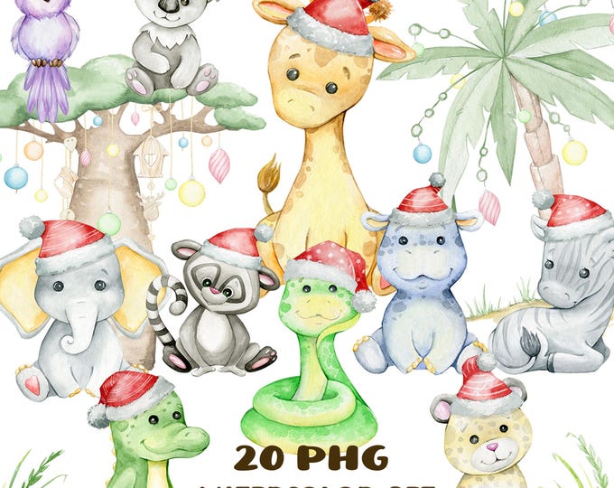 20 Christmas Safari Animals Clipart Pack INSTANT DOWNLOAD 20 Safari ...