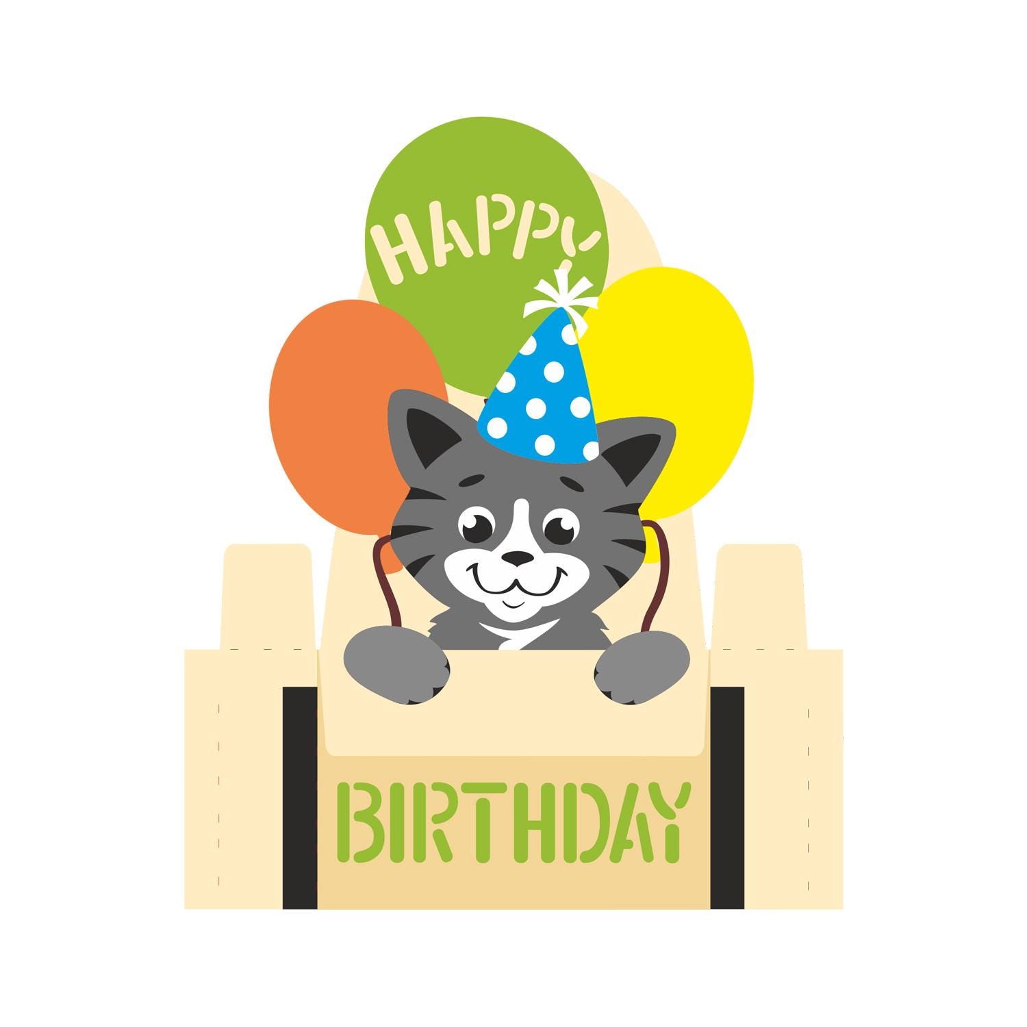 Happy Birthday Cat Card Pop up Card SVG 3D Papercut SVG Card Cut File ...
