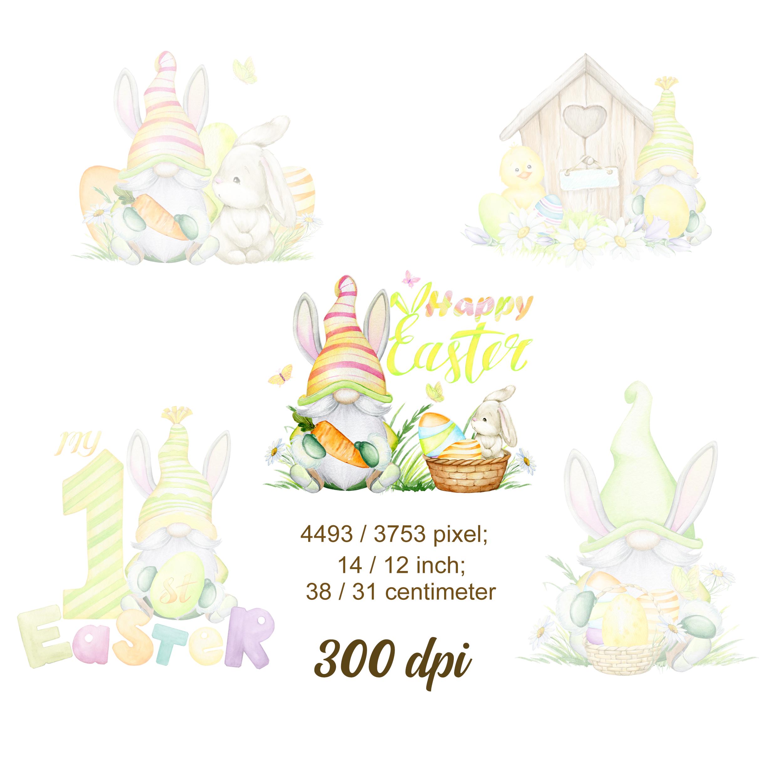 Watercolor Easter Gnomes PNG Clipart Bundle of 5, Cute Spring Flower ...