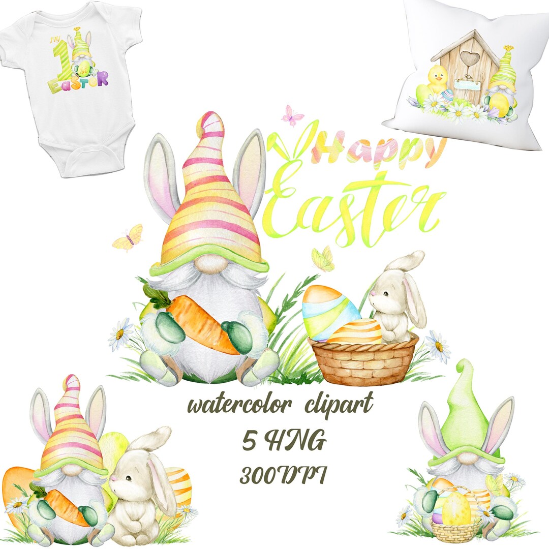 Watercolor Easter Gnomes PNG Clipart Bundle of 5, Cute Spring Flower ...