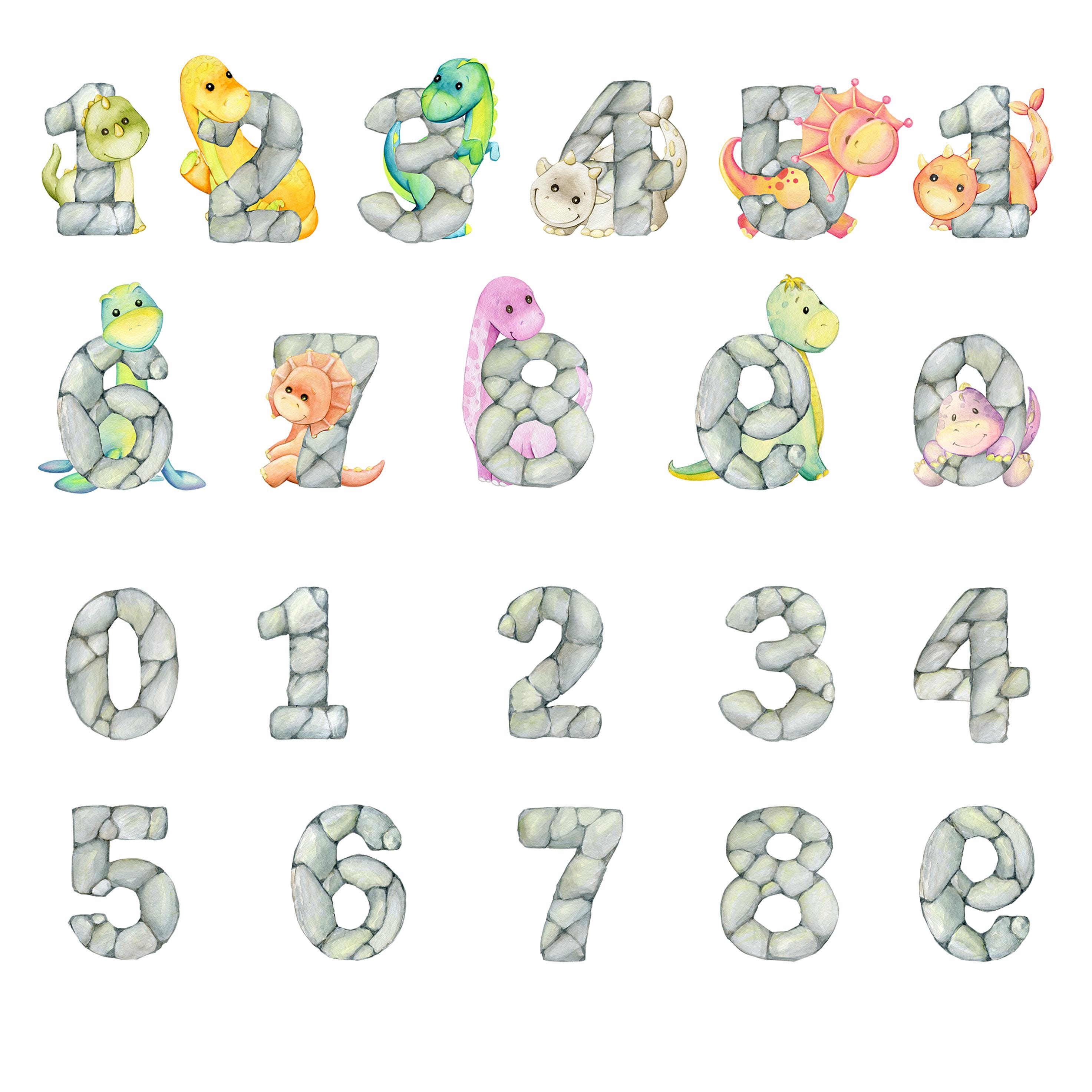 Cute Dinosaurs Watercolor Letters Dino Alphabet Numbers Clipart Animal ...