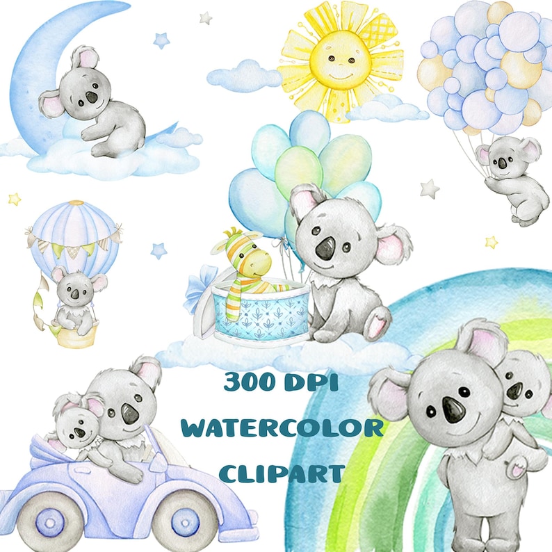 Koala Clipart, Pink Watercolor Baby Koala Illustration, Cute ...