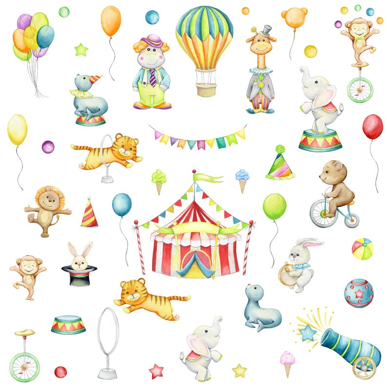 Circus Watercolor, Animals Clipart, Carnival Clip Art, Cute Graphics ...