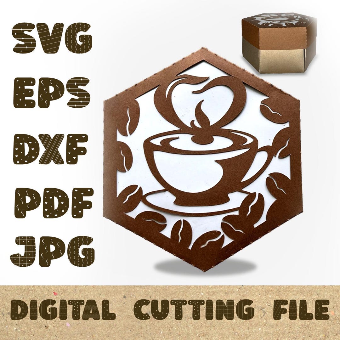 Coffee Hexagon Decorative Gift Box Paper Cut Coffee Wedding Favor Laser ...
