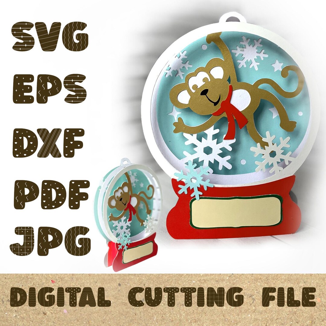 Christmas Monkey Pop up Box Card Template Jungle Animals 3D Papercut ...