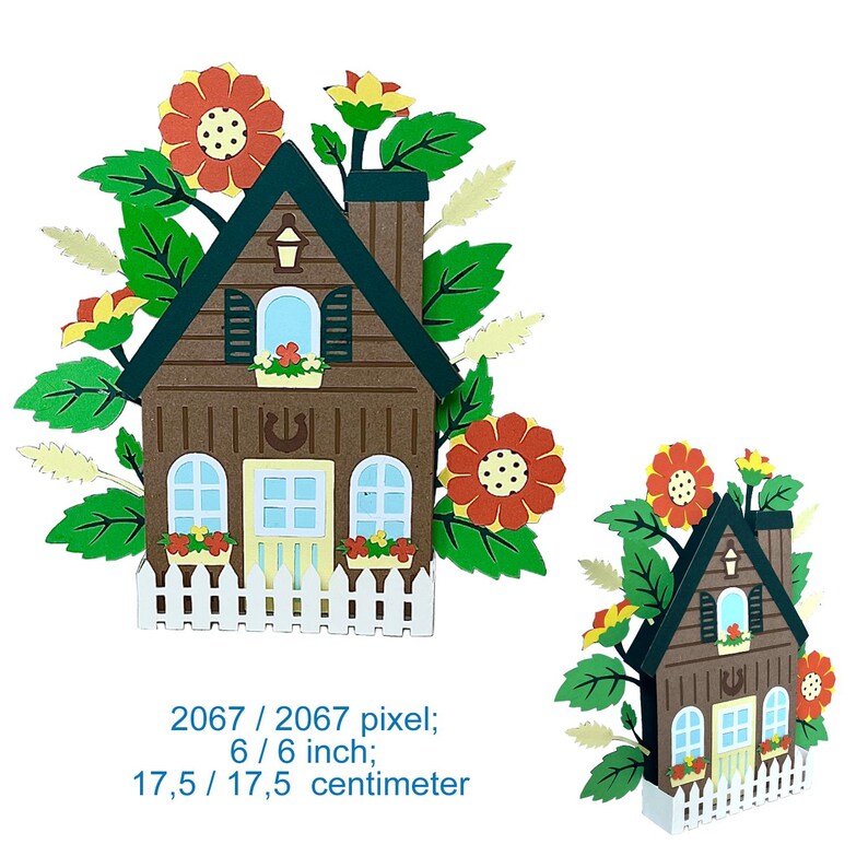 Flowers Cottage Box Card Template 3D Papercut SVGA Card Cut File Cricut ...