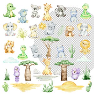 Africa Animal Watercolor Clipart and Jungle Image Element. giraffe ...