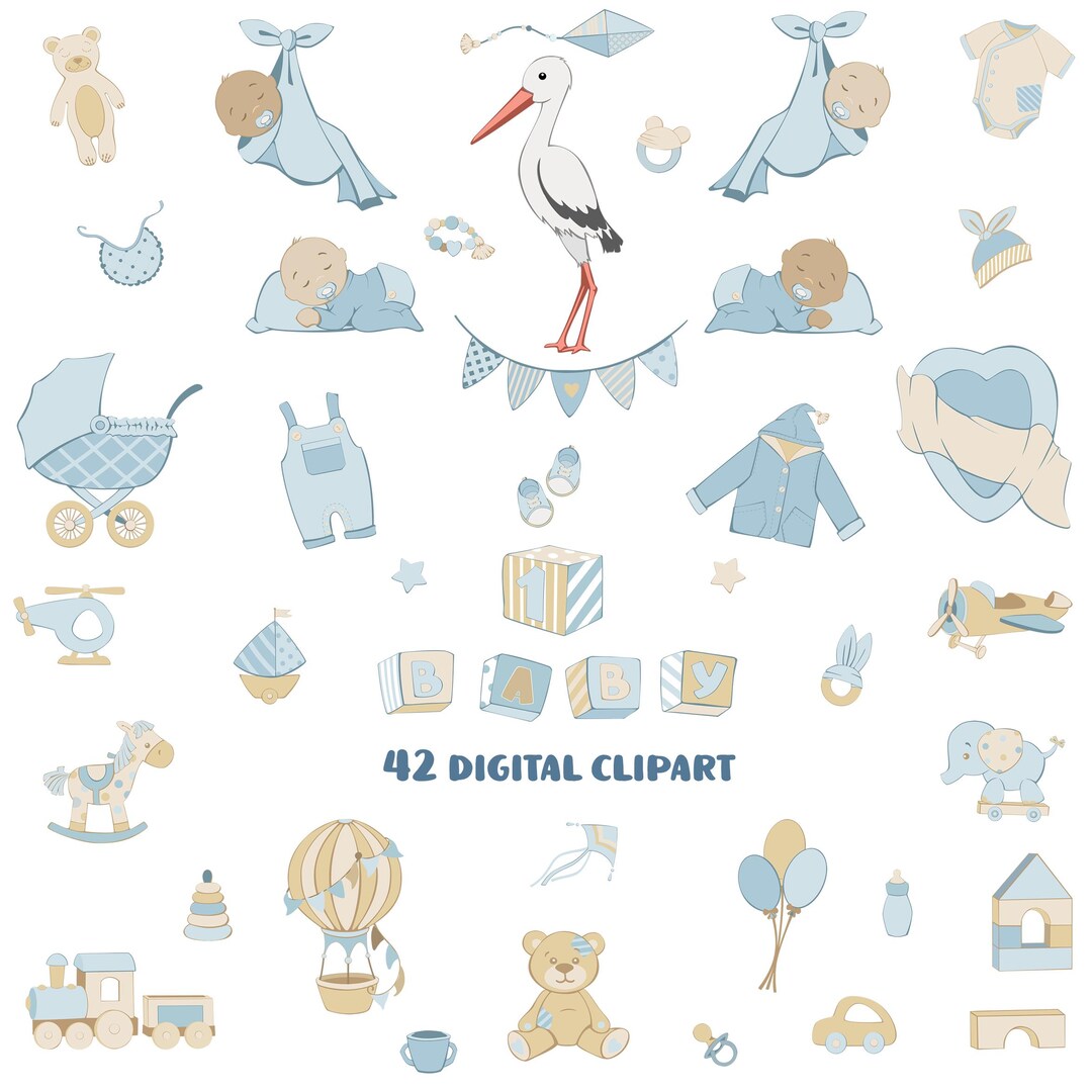 Baby Boy, Nursery Clipart. Stork Baby Shower Clipart. Stork Carrying ...