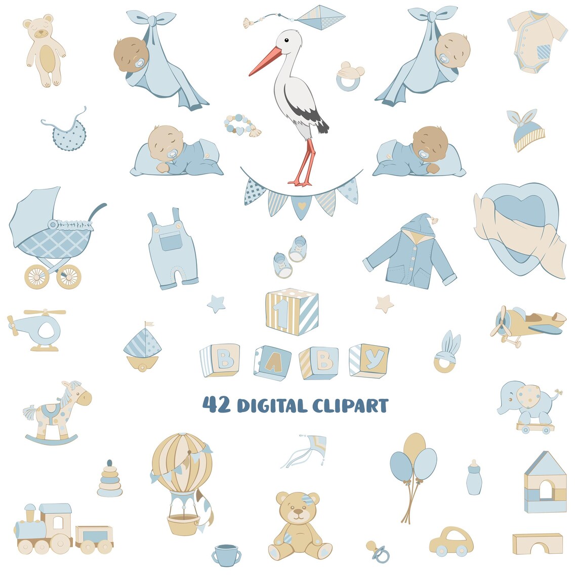 Baby Boy, Nursery Clipart. Stork Baby Shower Clipart. Stork Carrying ...