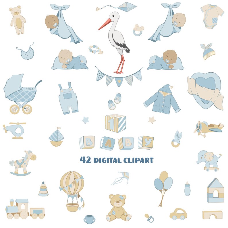Baby Boy, Nursery Clipart. Stork Baby Shower Clipart. Stork Carrying ...
