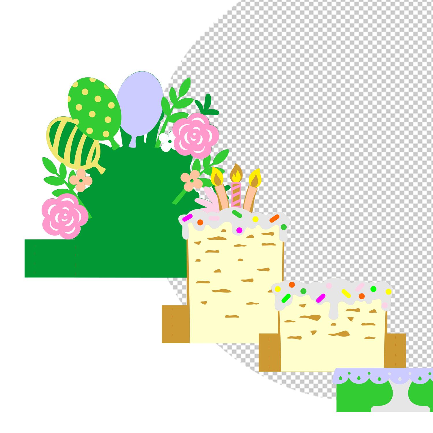 Birthday Cake Box Card Template Flowers Balloons Candles 3D Papercut ...