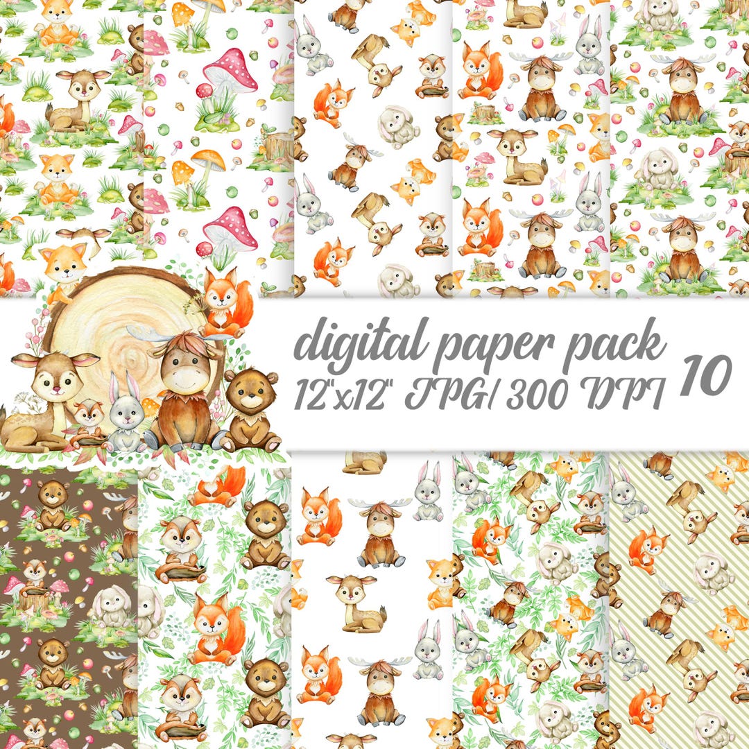 Woodland Animals Watercolor Clipart, Forest, Nursery Decor. Digital ...