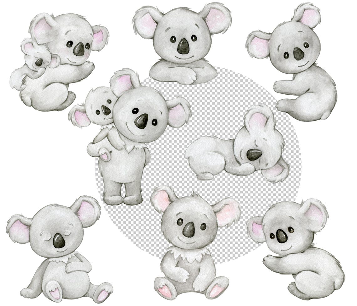Koala Watercolor Clipart, Cute Koala Png, Nursery Decor, Baby Shower ...