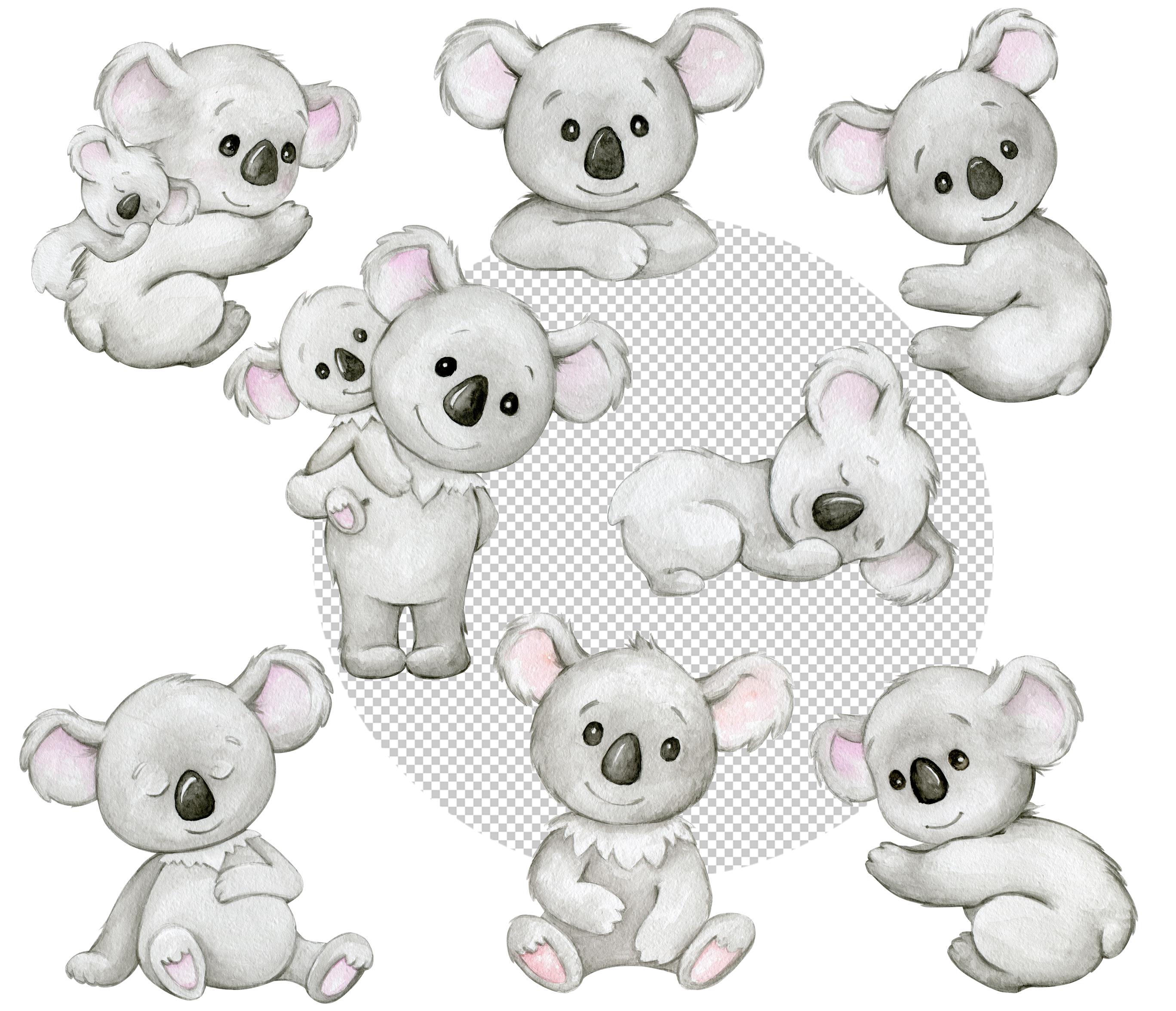 Koala Watercolor Clipart, Cute Koala Png, Nursery Decor, Baby Shower ...