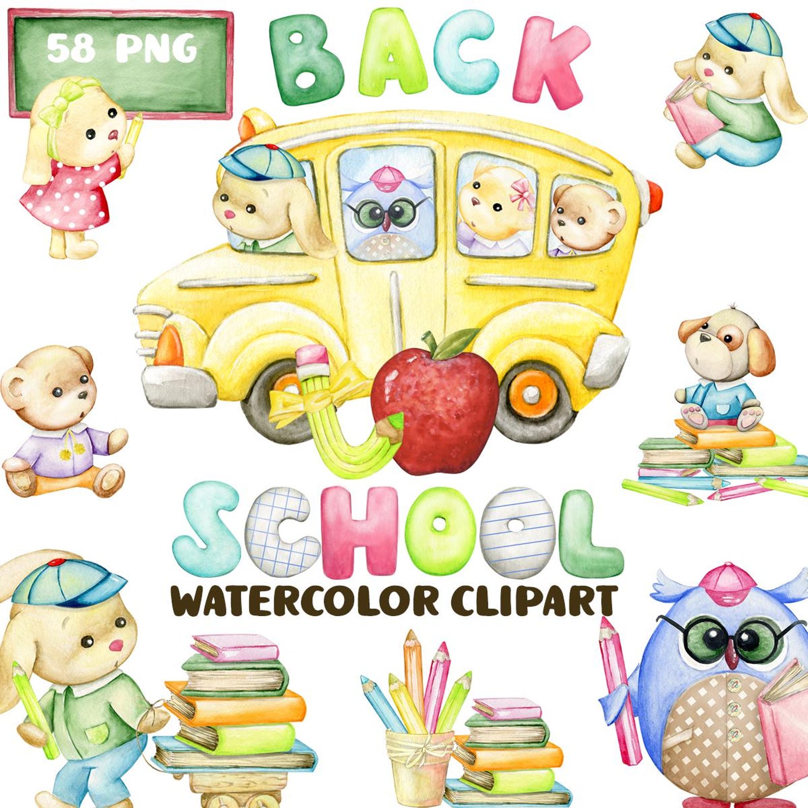 Back to School Watercolor Clipart, Cute Animals, Owl Teacher, Animals ...