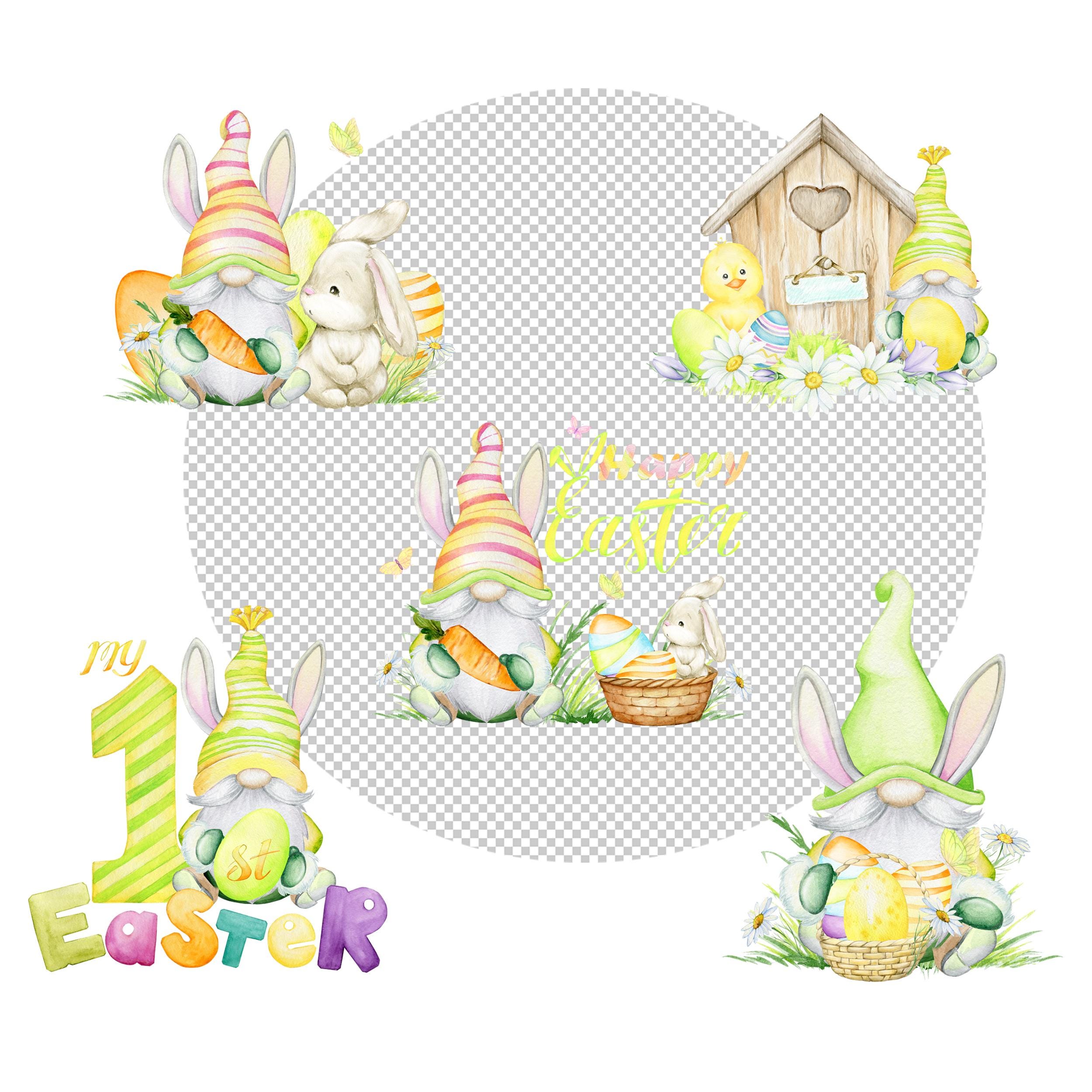 Watercolor Easter Gnomes PNG Clipart Bundle of 5, Cute Spring Flower ...