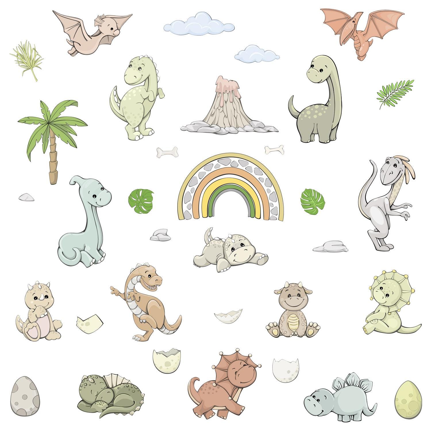 Dinosaurs Clipart, Dino Neutral Baby Boys and Girls Clip Art, PNG and ...