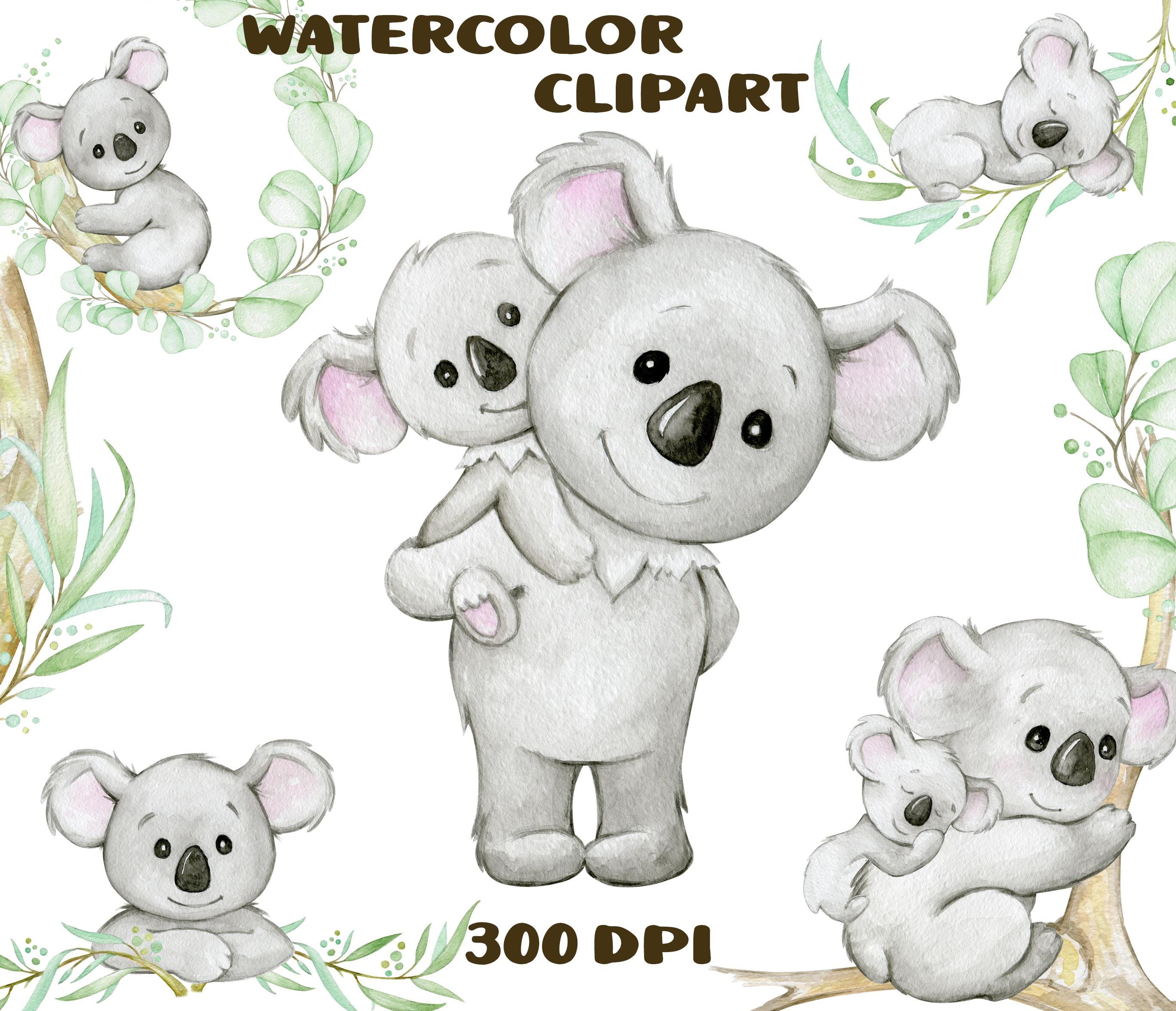 Koala Watercolor Clipart, Cute Koala Png, Nursery Decor, Baby Shower ...