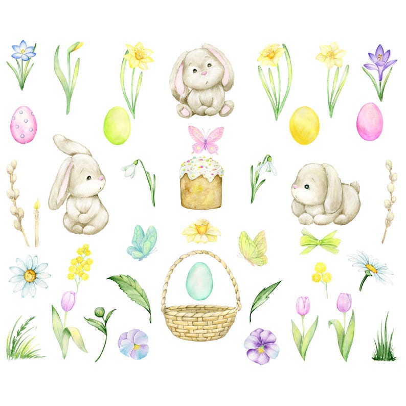 Bunny Clipart Spring Watercolor Cute Easter Cottagecore Commercial Use ...