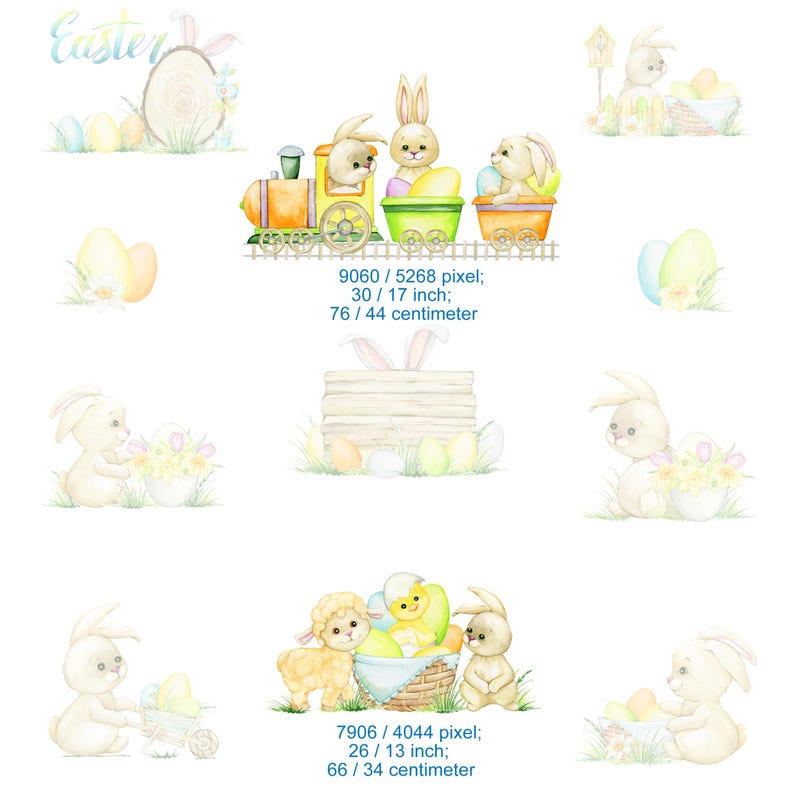 Easter Clipart Watercolor, Country Easter Clipart Bunny Sheep Chickens ...