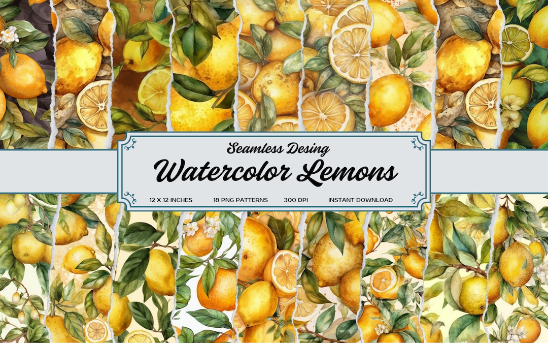 Watercolor Lemon Digital Paper, Seamless Fruit Textures Printable ...