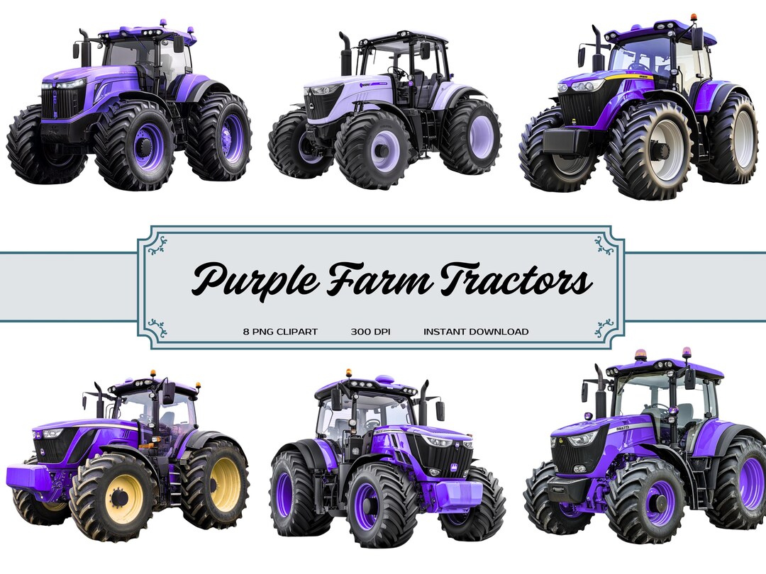 Purple Watercolor Farm Tractors Clipart Bundle Available in PNG Format ...