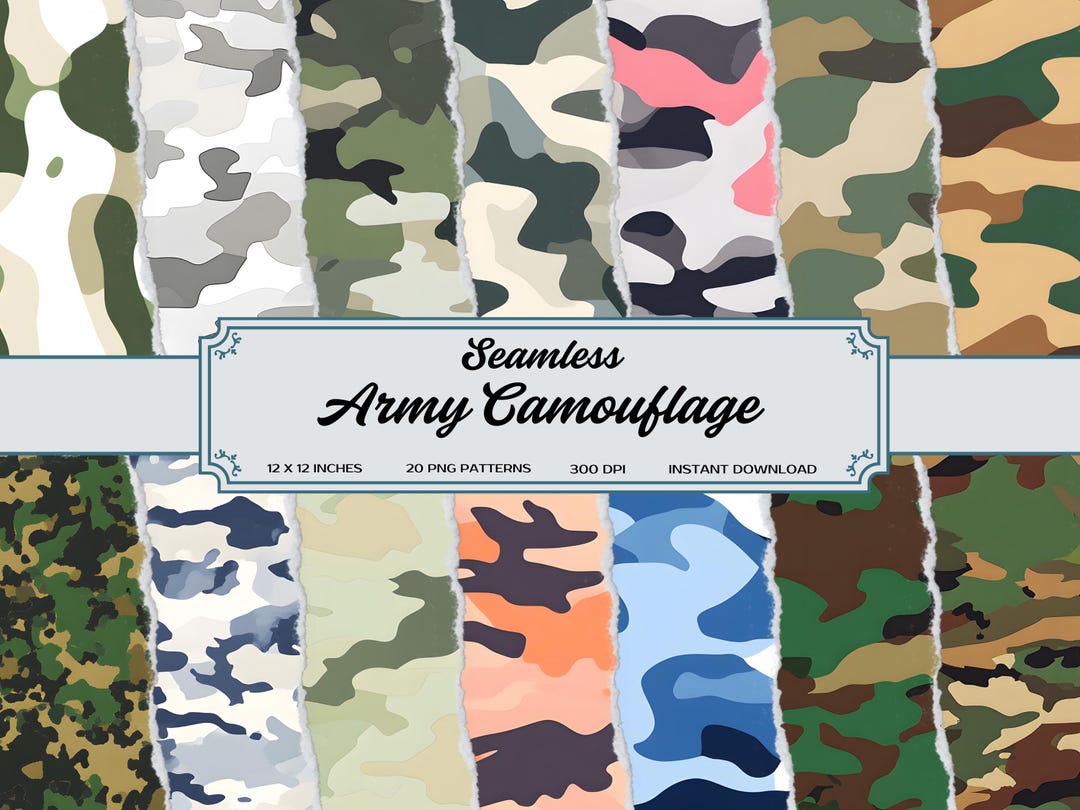 Army Camouflage Digital Paper Bundle, Seamless Military Camo Patterns ...