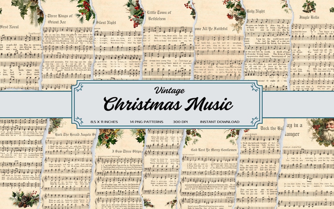 Vintage Christmas Sheet Music Digital Paper 8.5x11, Printable Antique ...