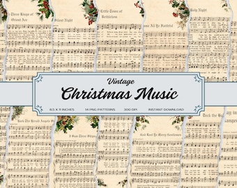 Vintage Christmas Sheet Music Digital Paper 8.5x11, Printable Antique ...