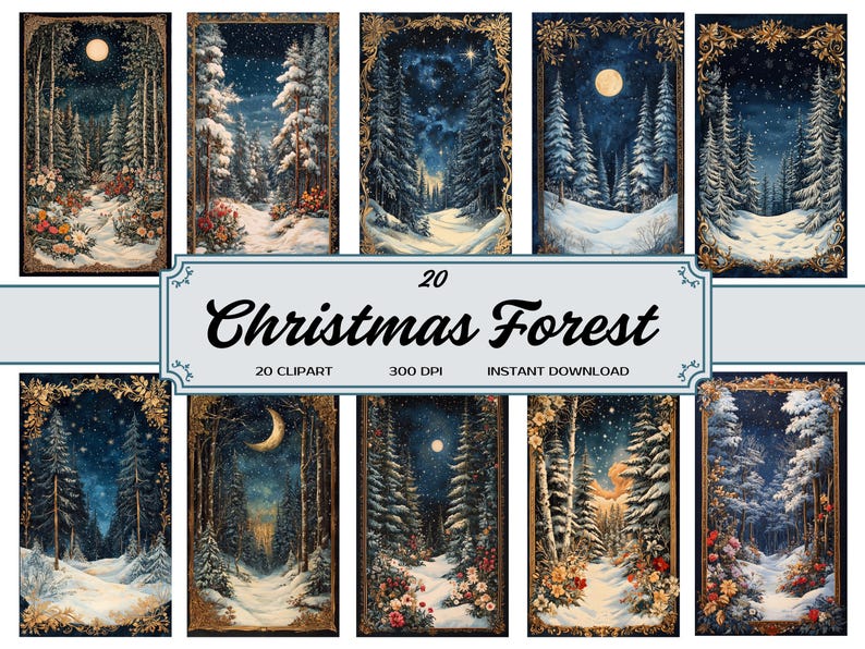 Enchanted Christmas Forest Clipart Pack - Winter Wonderland Forest ...