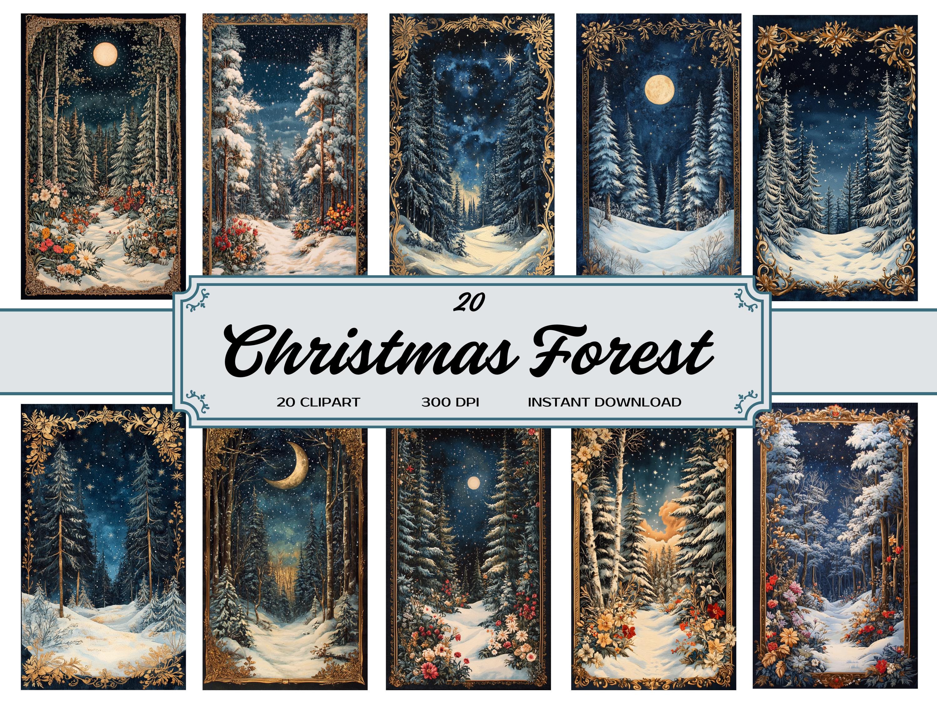 Enchanted Christmas Forest Clipart Pack - Winter Wonderland Forest ...
