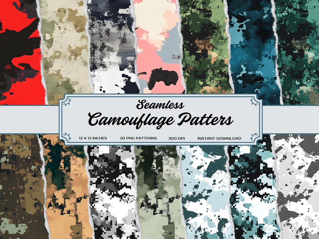 Camouflage Digital Paper Bundle, Seamless Military Camo Patterns ...