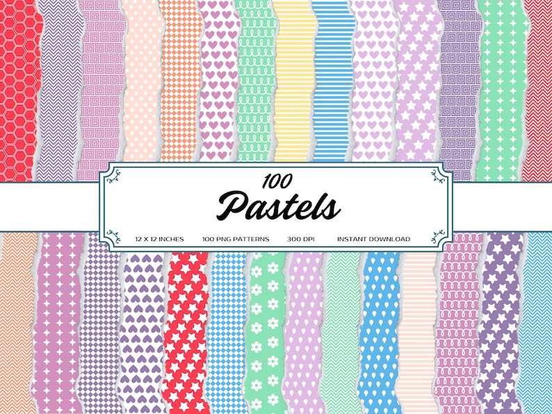 Vibrant Pastel Digital Paper Bundle. 100 Patterns for Scrapbooking ...